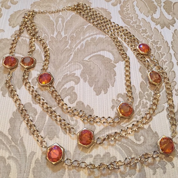 Versona | Jewelry | Orange Amber And Gold Necklace And Bracelet Set ...
