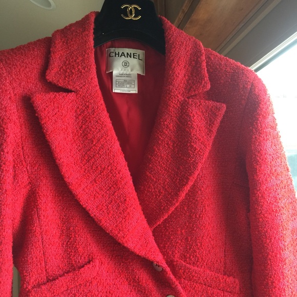 CHANEL | Jackets & Coats | Authentic Chanel Blazer Tweed Red Jacket ...
