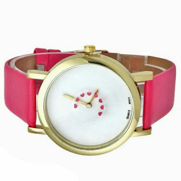 Jewelry | Heart Design Dial Hot Pink Wrist Watch | Poshmark