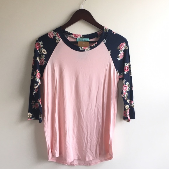 April Spirit | Tops | Pink Shirt With Flower Sleeves | Poshmark