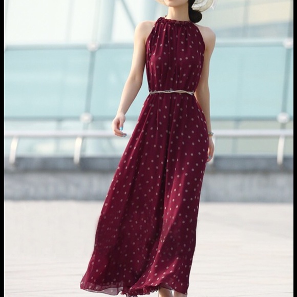 Dresses | Maroon Belted Maxi Dress | Poshmark