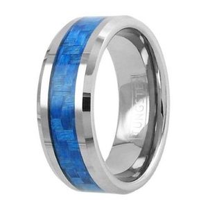 Jewelry | Blue Carbon Fiber Ring In Silver Tone Tungsten | Poshmark