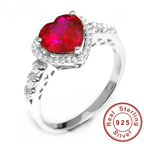 Jewelry | Red Ruby Heart Ring 3ct925 Sterling Silver18kgp | Poshmark