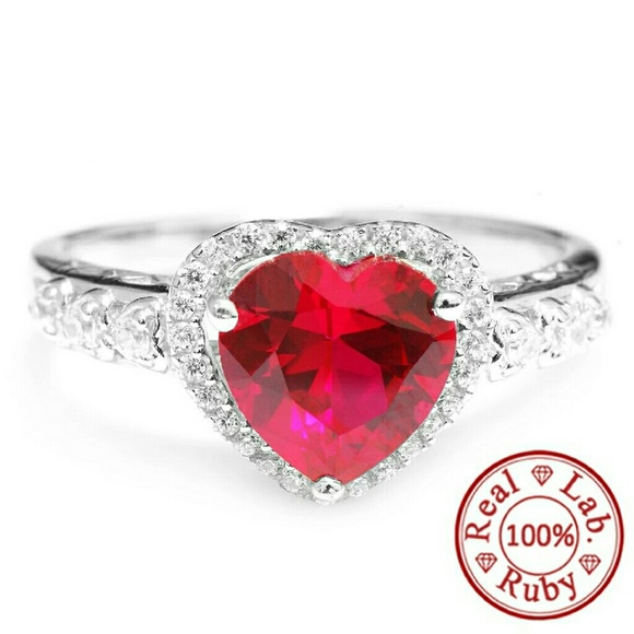 Jewelry | Red Ruby Heart Ring 3ct925 Sterling Silver18kgp | Poshmark