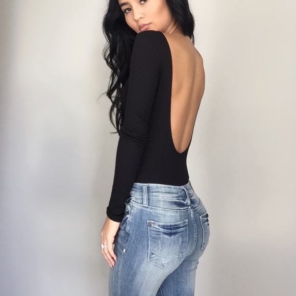 ekattire | Other | Ls Black Ribbed Backless Bodysuit | Poshmark