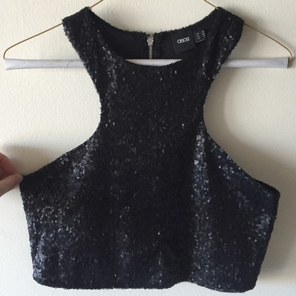 ASOS | Tops | Nwot Sequined Black Crop Top | Poshmark