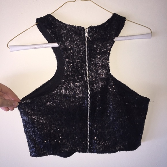 ASOS | Tops | Nwot Sequined Black Crop Top | Poshmark