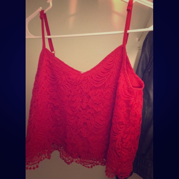 Tops | Red Lace Cropped Tank Top | Poshmark
