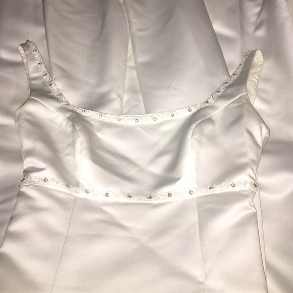 White Satin Ball Gown With Beaded Detailing - Gem