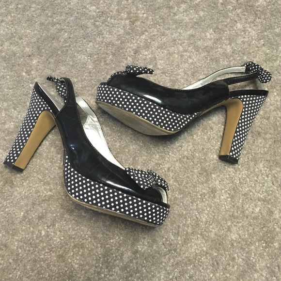 Shoes | Polka Dot Open Toe Heels | Poshmark
