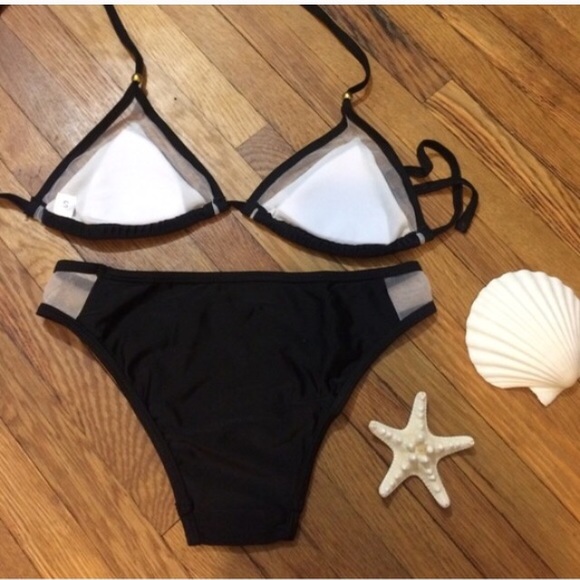 Swim | New Sexy Black Nude Mesh Triangle Bikini | Poshmark