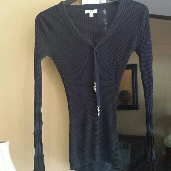 Cache | Tops | Cache Knit Blouse Small Blue And Black | Poshmark