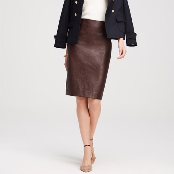 Ann Taylor | Skirts | Burgundy Leather Brown Pencil Skirt Matte Finish ...