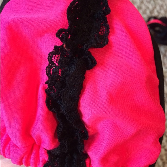 Swim | Hot Pink And Black Lace String Bikini | Poshmark