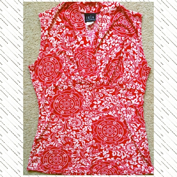 Jkla | Tops | Red White Jkla Wrap Front Style Print Tank M | Poshmark