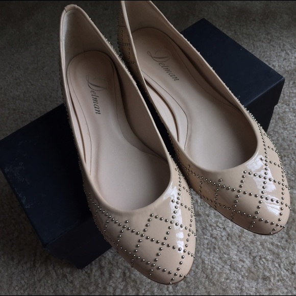 Delman | Shoes | Delman Cache Beige Studded Ballet Flats | Poshmark
