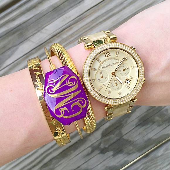 Jewelry | Gold Purple Monogram Bangle Bracelet | Poshmark
