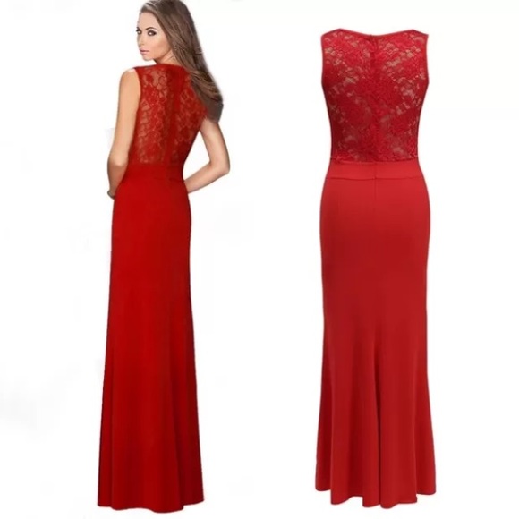 Dresses | Silky Red Dress With Lace | Poshmark
