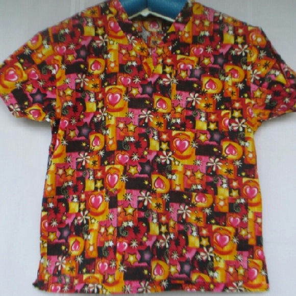 Comfy Cotton Scrub | Tops | Colorful Scrub Top Stars And Hearts | Poshmark