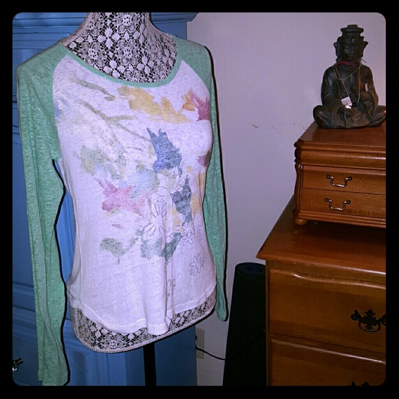 OP | Tops | Sheer Distressed Baseball Tee Watercolor Print | Poshmark