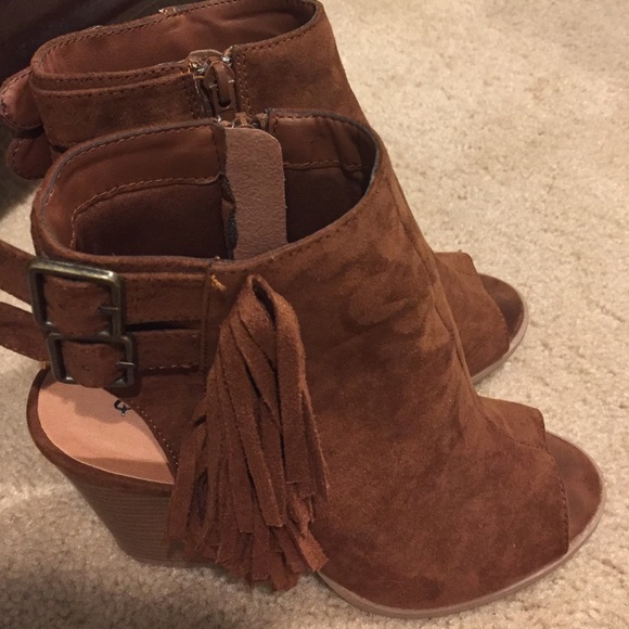 Qupid | Shoes | Qupid Fringe Open Toed Booties | Poshmark