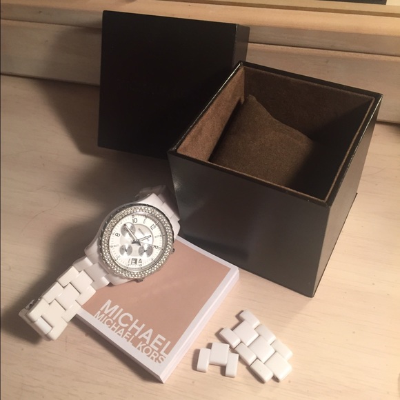 Michael Kors | Accessories | Michael Kors White Glitz Madison Watch ...