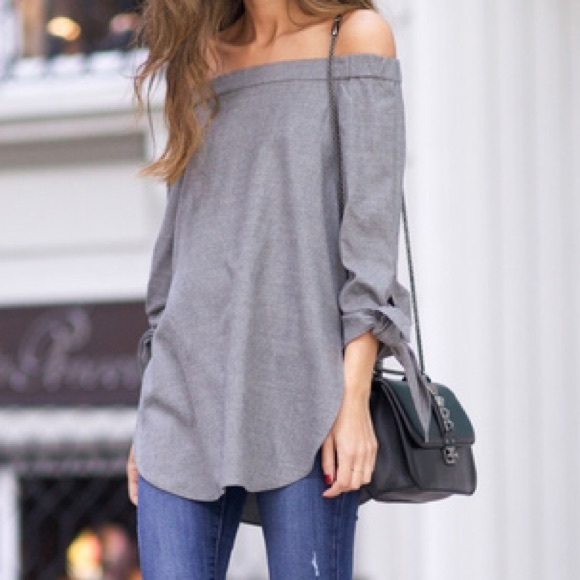 Unbrand | Tops | Grey Off Shoulder Shirt | Poshmark