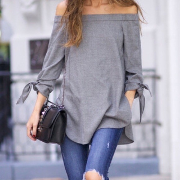 Unbrand | Tops | Grey Off Shoulder Shirt | Poshmark