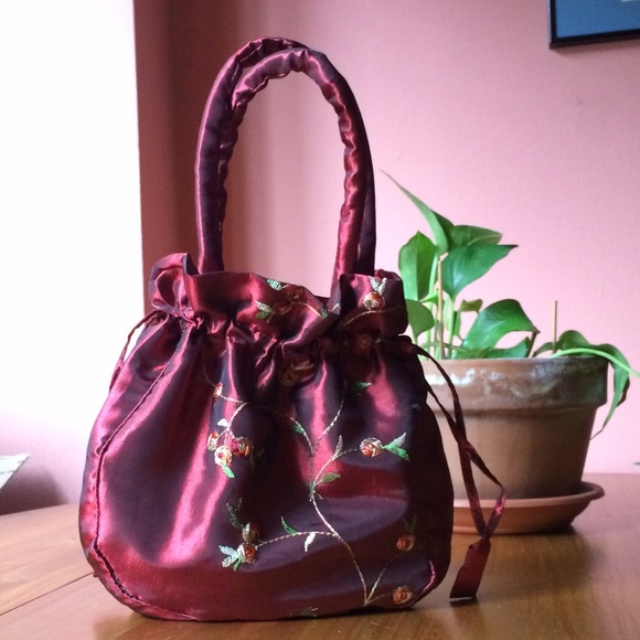 Bags | Hp Brick Red Silk Drawstring Bag | Poshmark
