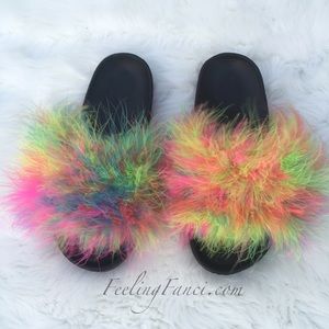 Shoes | Multi Color Fur Slides | Poshmark
