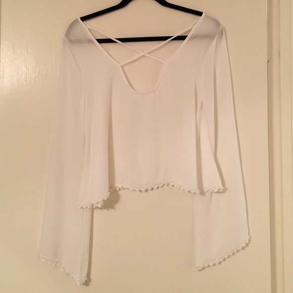 Lush | Tops | Sheer White Top And Floral Trimming | Poshmark