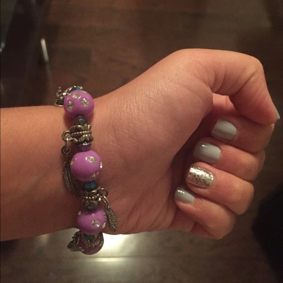 Jewelry | Lavender Beaded Bracelet With Silvertone Charms | Poshmark