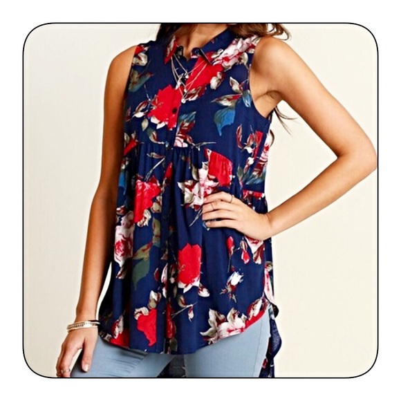 Tops | Deep Blue Floral Hi Lo Tunic Top 34 Tonight | Poshmark