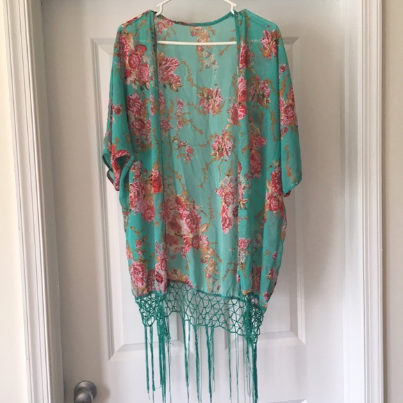 Swim | Teal And Floral Chiffon Coverup | Poshmark