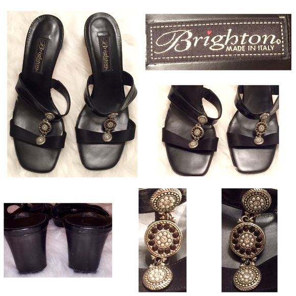 Brighton | Shoes | Brighton Signature Black Heel Leather Sandals | Poshmark