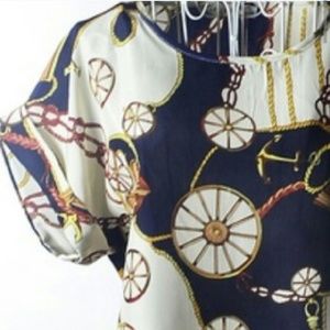 Tops | Nwt Navy White And Gold Carriage Top | Poshmark