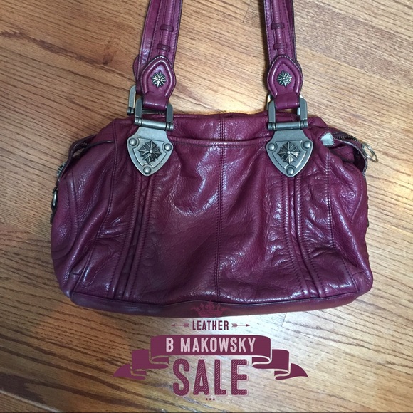 b. makowsky | Bags | Leather Plum Makowsky Handbag With Metal Hardware ...