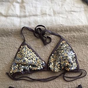 79% off Xhilaration Other - White bikini top with gold sequin design ...