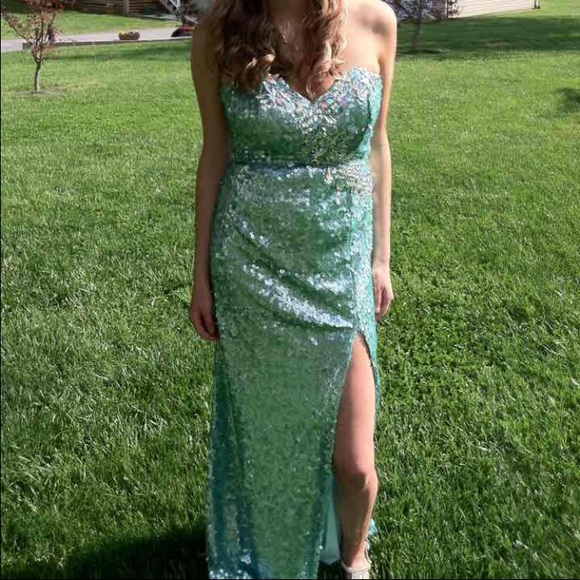 Dresses | Aqua Sequin And Crystal Prom Dress | Poshmark