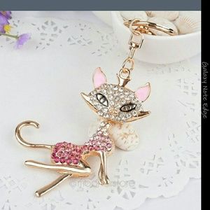 Accessories | Pink Rhinestone Cat Key Chain | Poshmark