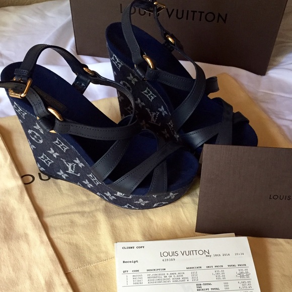 Louis Vuitton | Shoes | Authentic Louis Vuitton New Denim Ocean Wedges ...