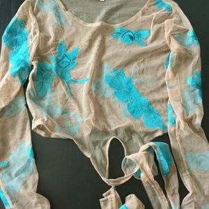 Tops | Blue Floral Mesh Crop Top | Poshmark