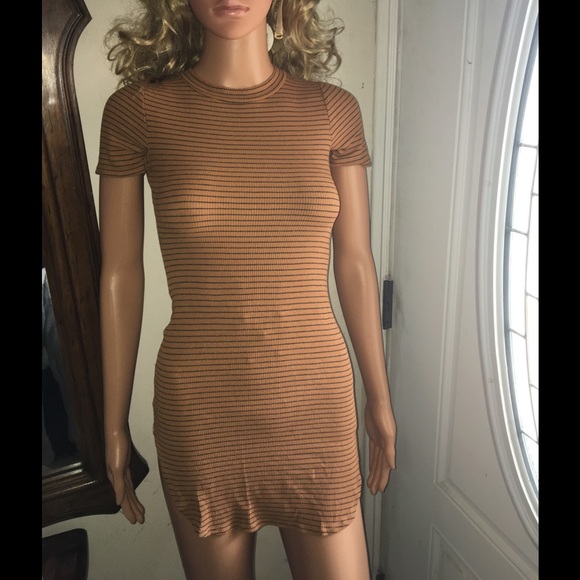 Dresses | Turtle Neck Short Sleeve Strip Dress | Poshmark