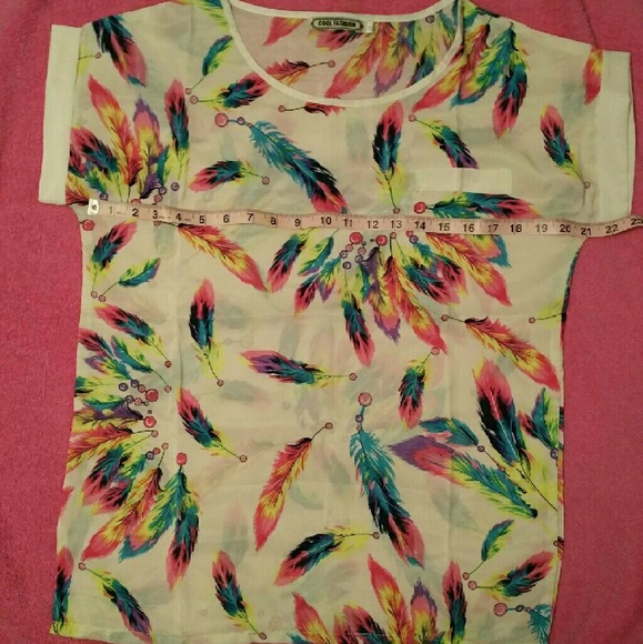 Cool Fashion | Tops | Cool Fashion Multicolored Neon Feather Blouse Xl ...