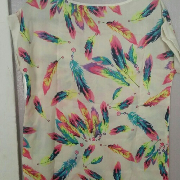Cool Fashion | Tops | Cool Fashion Multicolored Neon Feather Blouse Xl ...