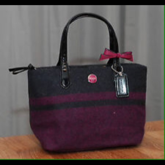Coach | Bags | Nwt Coach Wool Striped Bow Tote Handbag | Poshmark