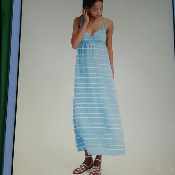 J. Crew | Dresses | J Crew Linen Maxi Dress In Stripes Size L C4376 ...