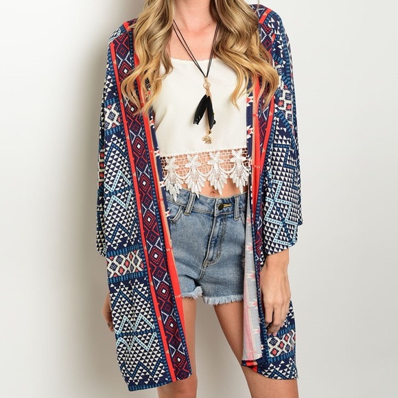 Leather and Sequins | Tops | Last Oneblue Red Aztec Tribal Kimono ...