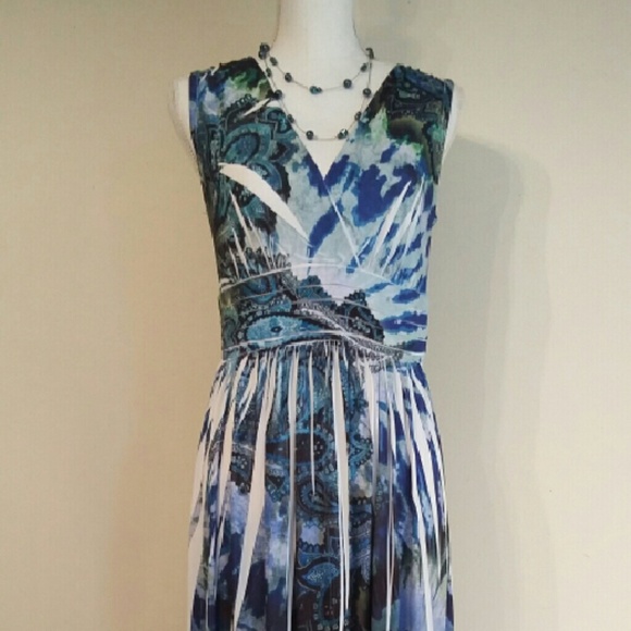 AB Studio | Dresses | Nwt Ab Studio Blue Green And White Maxi Dress ...