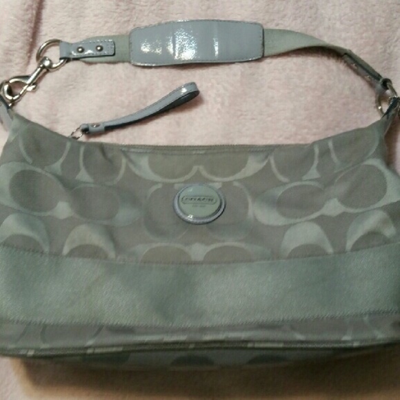 Coach | Bags | Coach Grey Jacquard Shimmer Stripe Purse | Poshmark